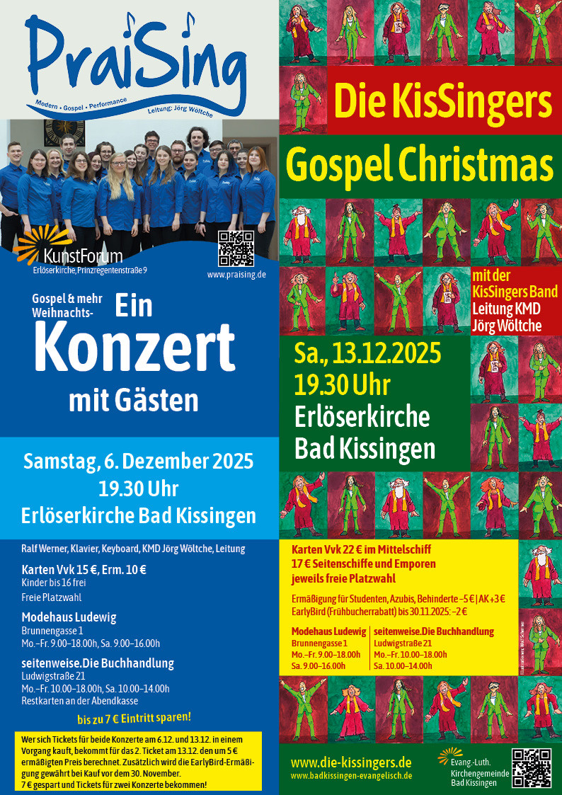 Konzert "Die KisSingers" Gospel Christmas 13. Dezember 2025 um 19.30 Uhr Erlöserkirche Bad ...